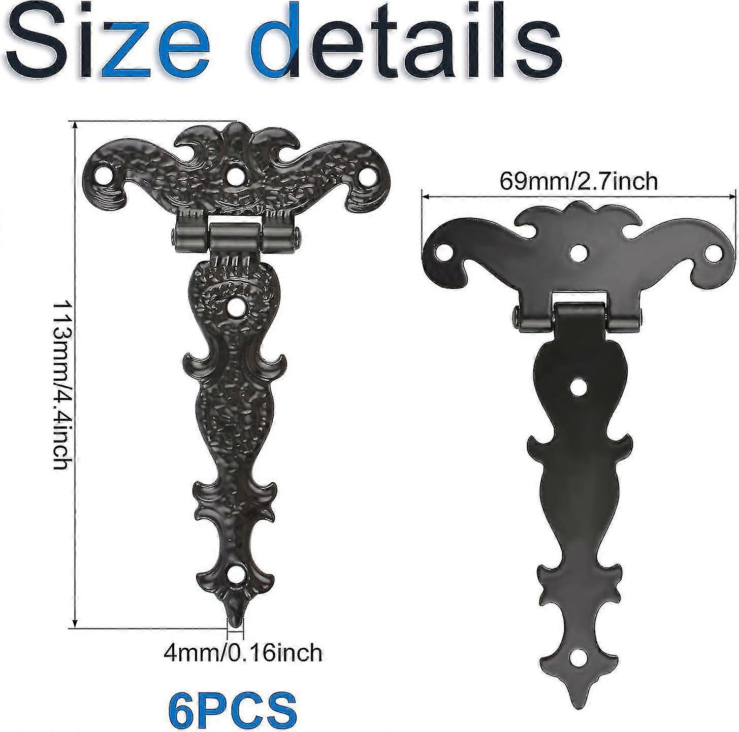 6 Classic Decorative T Hinges 3.2" Heavy Duty Zinc Alloy T Strap Hinges ...