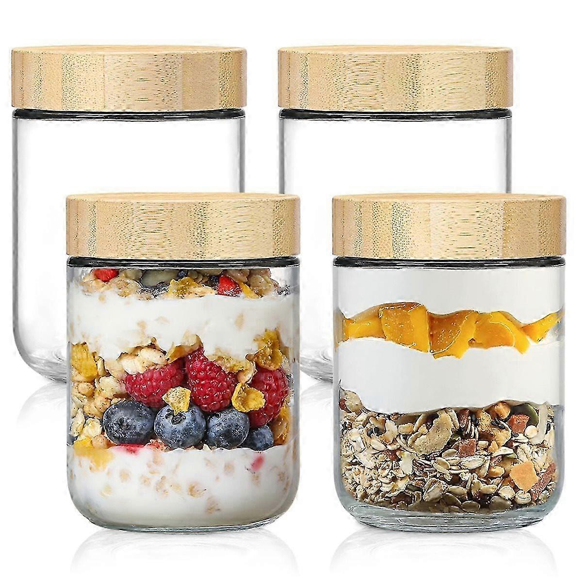 4pack Glass Jars with Airtight Lid 16oz over Night Oats Container with ...