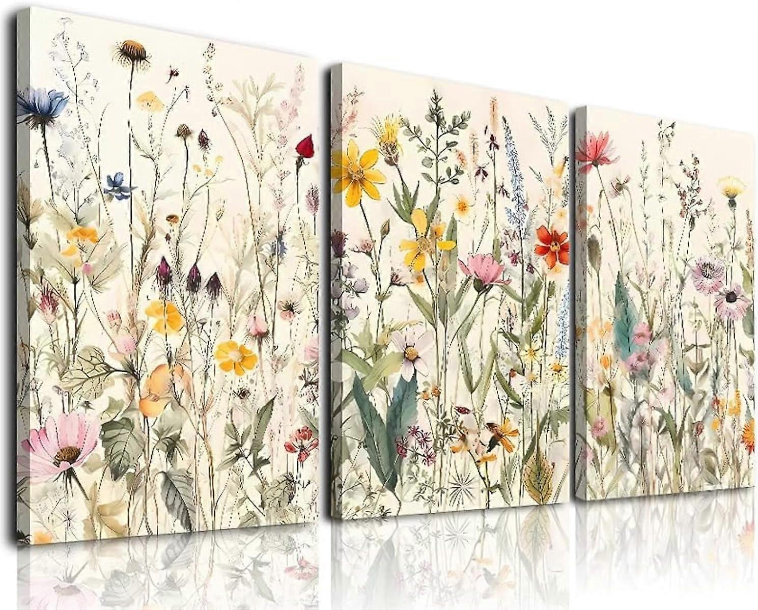 Framed Canvas Wall Art Set of 3 – Minimalist Floral, Boho Watercolor ...
