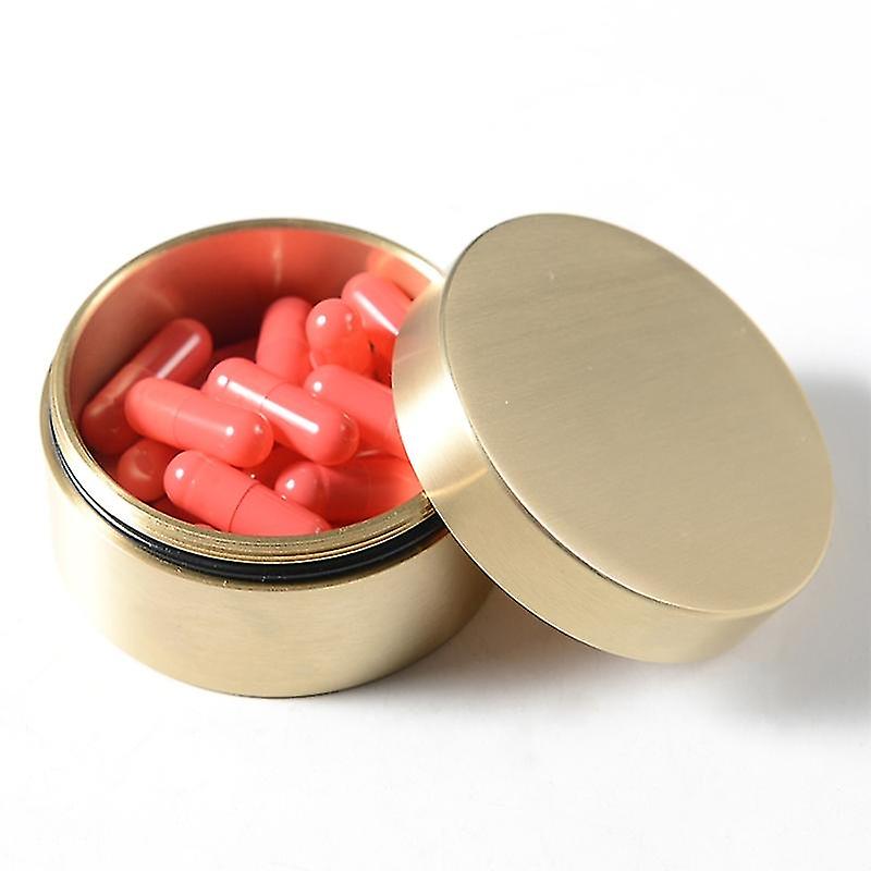 Brass Mini Pill Container Outdoor Waterproof Round Shape Brass Box ...