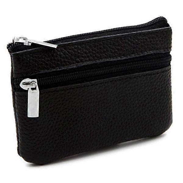 small wallet / card holder with zipper genuine leather black | Fruugo UK