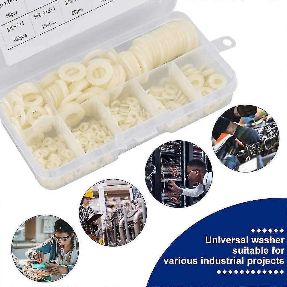 500 Pieces Plastic Washers Nylon Flat Washers M2 / M2.5 / M3 / M4 / M5 / M6 / M8 / M10 White ...