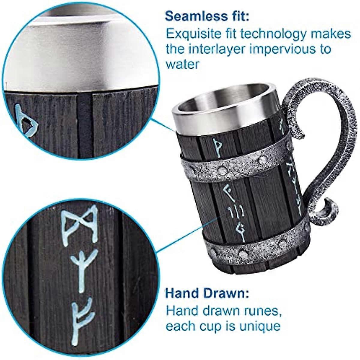 Rune Beer Glasses Jug Stainless Steel Wood Resin 3D Norse Decoration ...