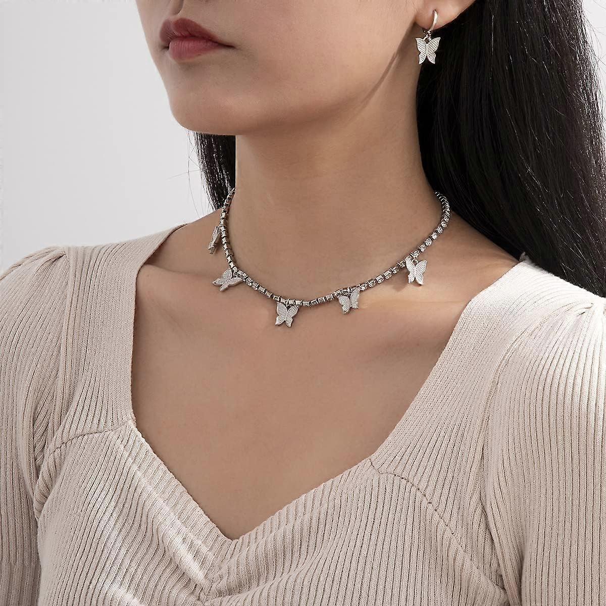 Layered Choker Necklace Gold Butterfly Star Moon Heart Pendant Necklace ...