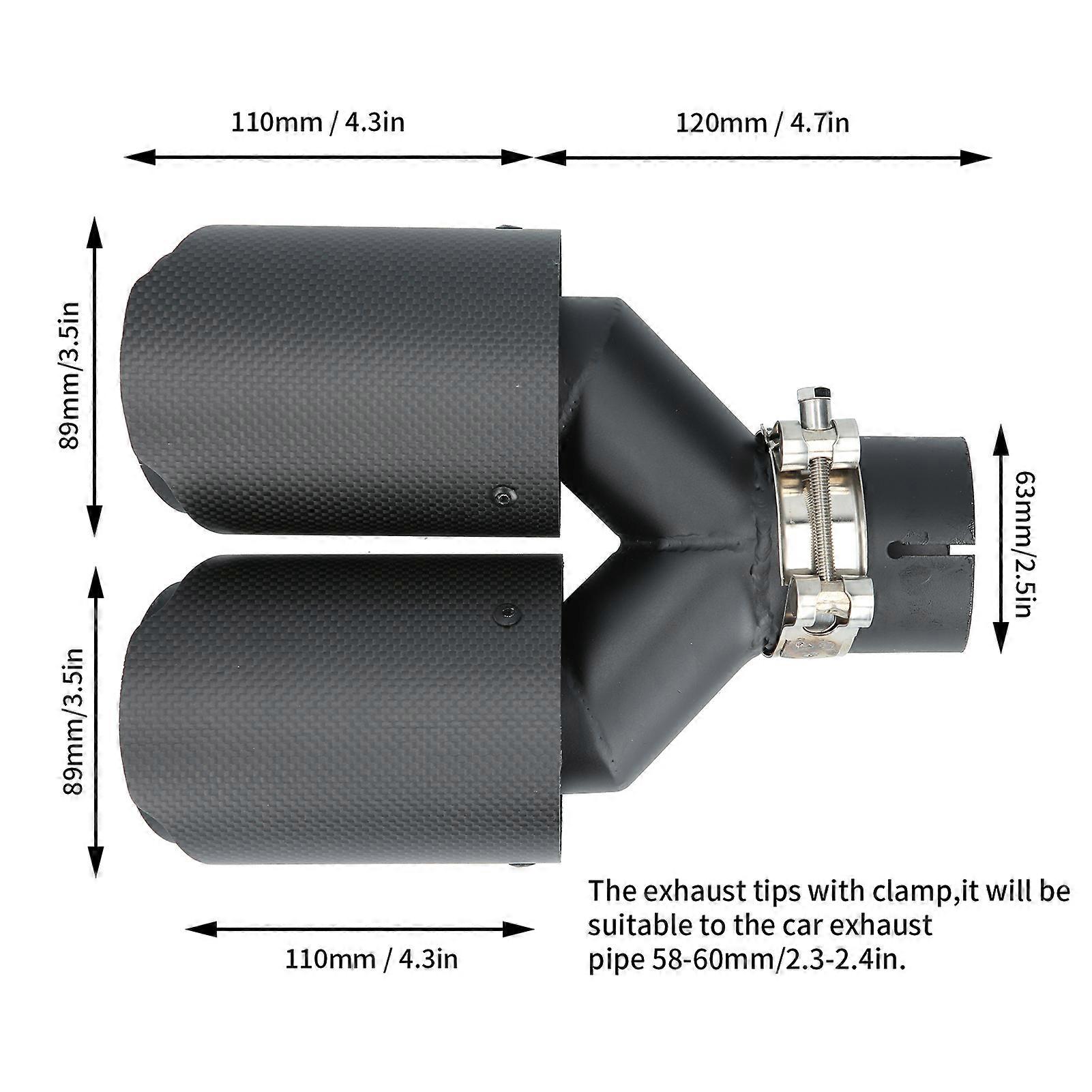 Matte Carbon Fiber Dual Outlet Exhaust Tips Universal Black Tail Pipes ...