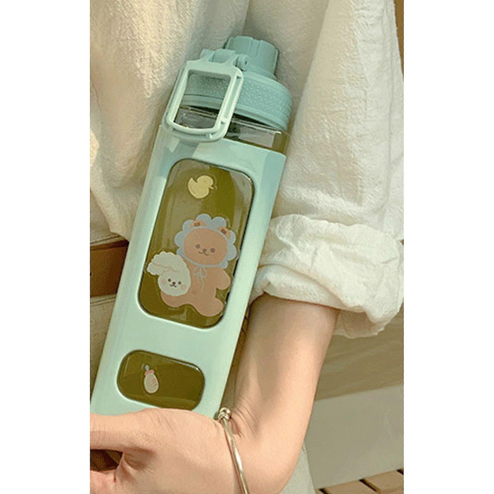 New Upgrade Kawaii Water Bottle with Straw and Sticker, Kawaii Bear Water Bottle, Large Sport ...