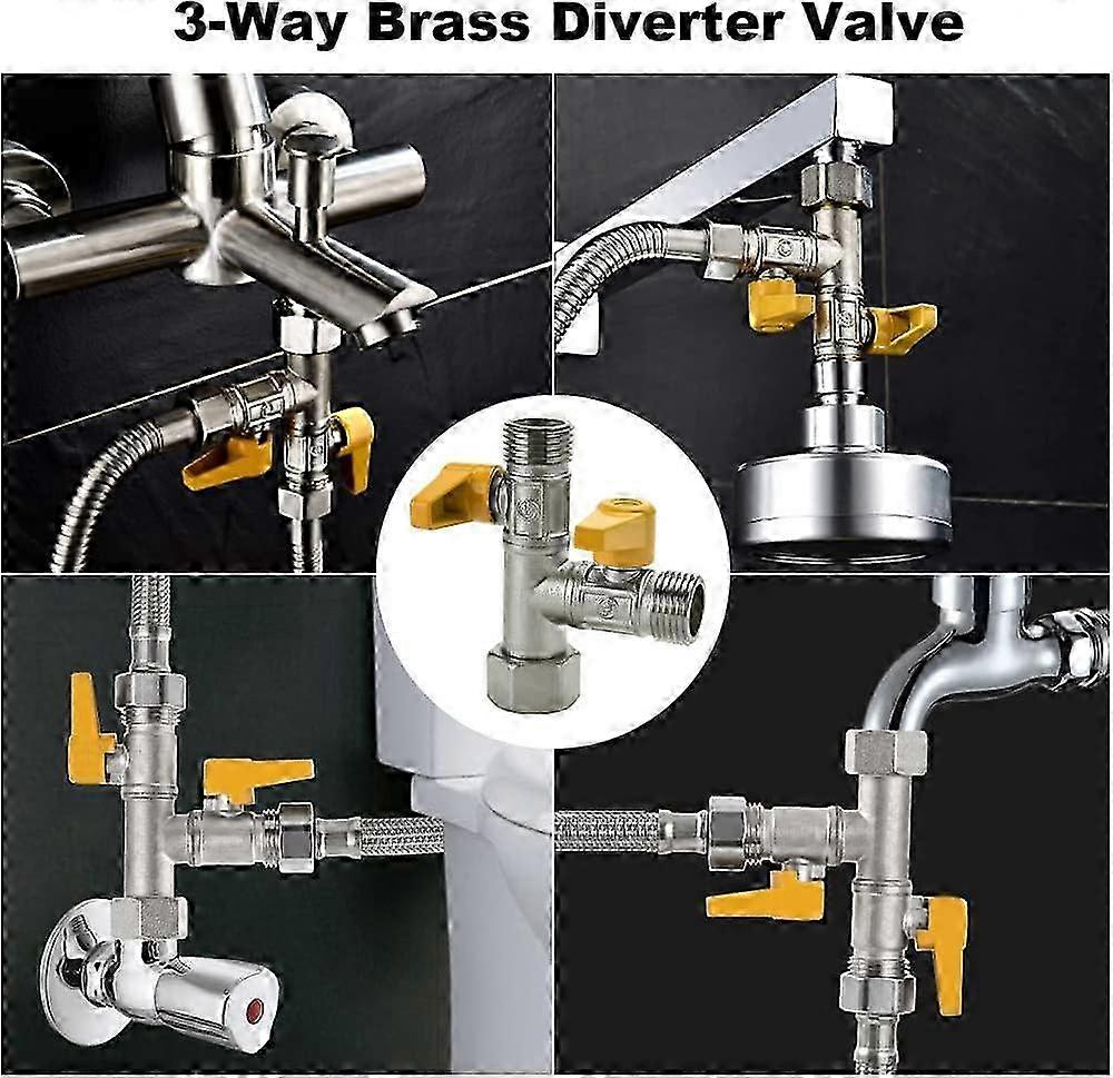 3 Way Shower Diverter Valve Switch Valve, G1/2" Solid Brass Shower Arm ...