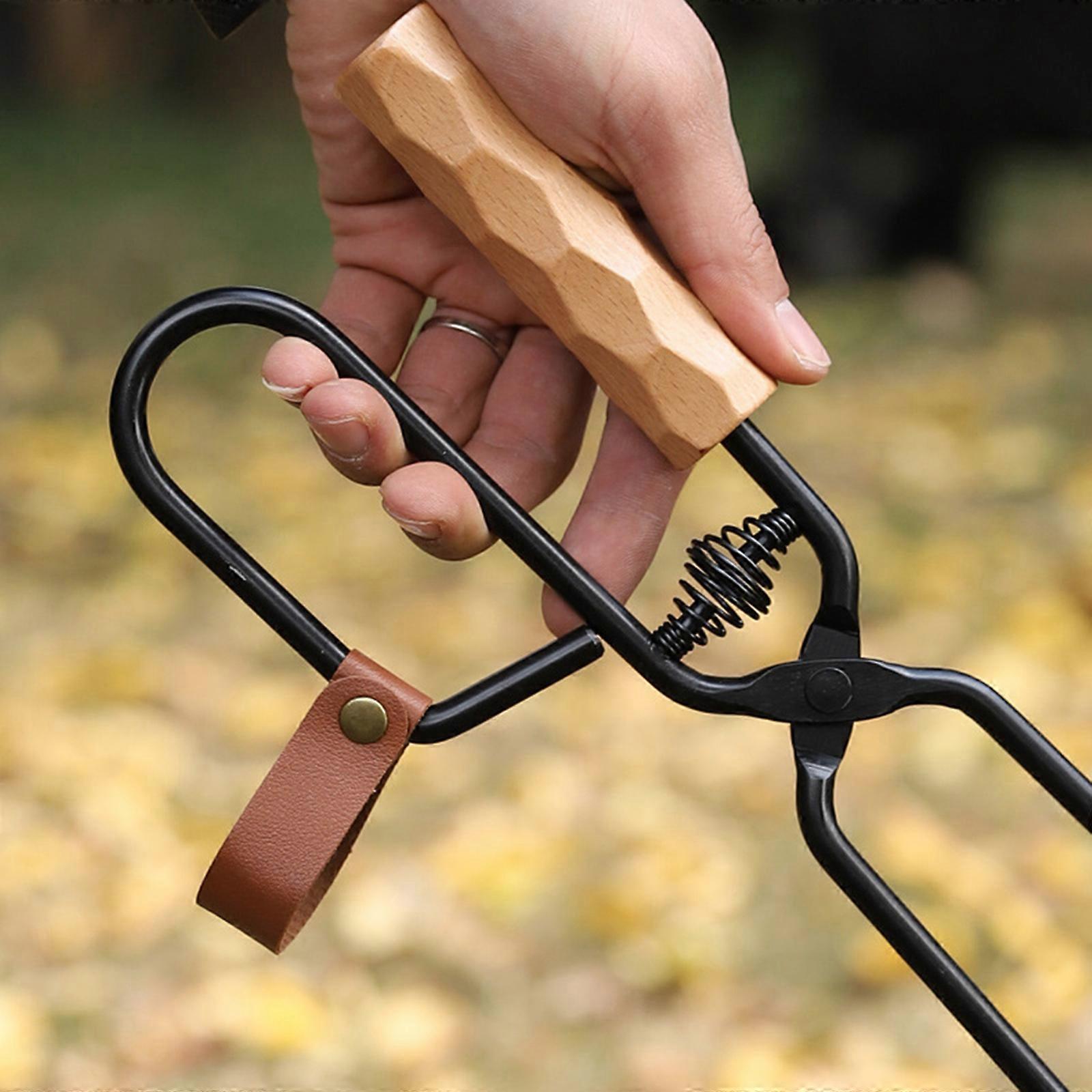 Outdoor Fireplace Log Tongs Metal Iron Log Claw Grabber w/ Ergonomic ...