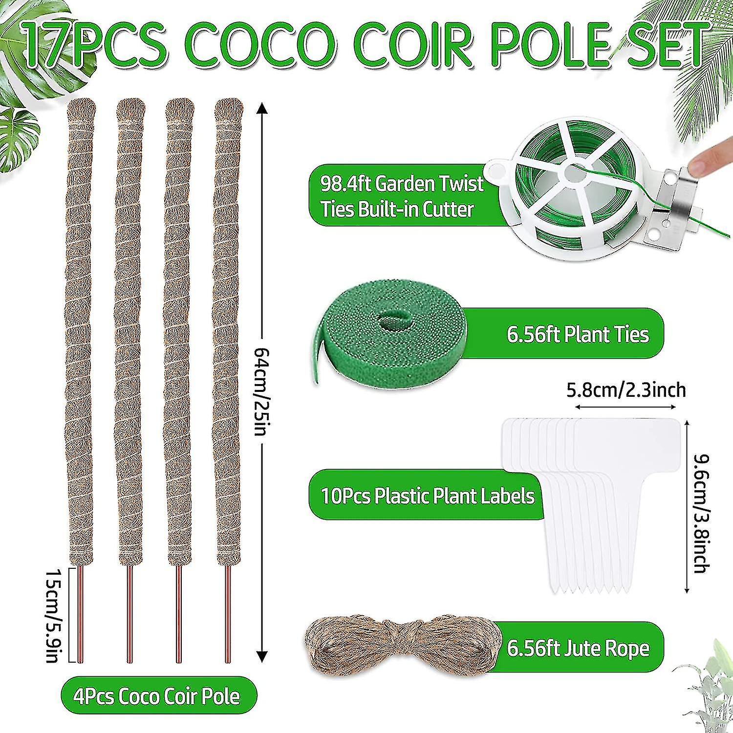 4 Pack 25" Coco Coir Moss Pole, Upgraded Bendable Plant Stakes Moss ...