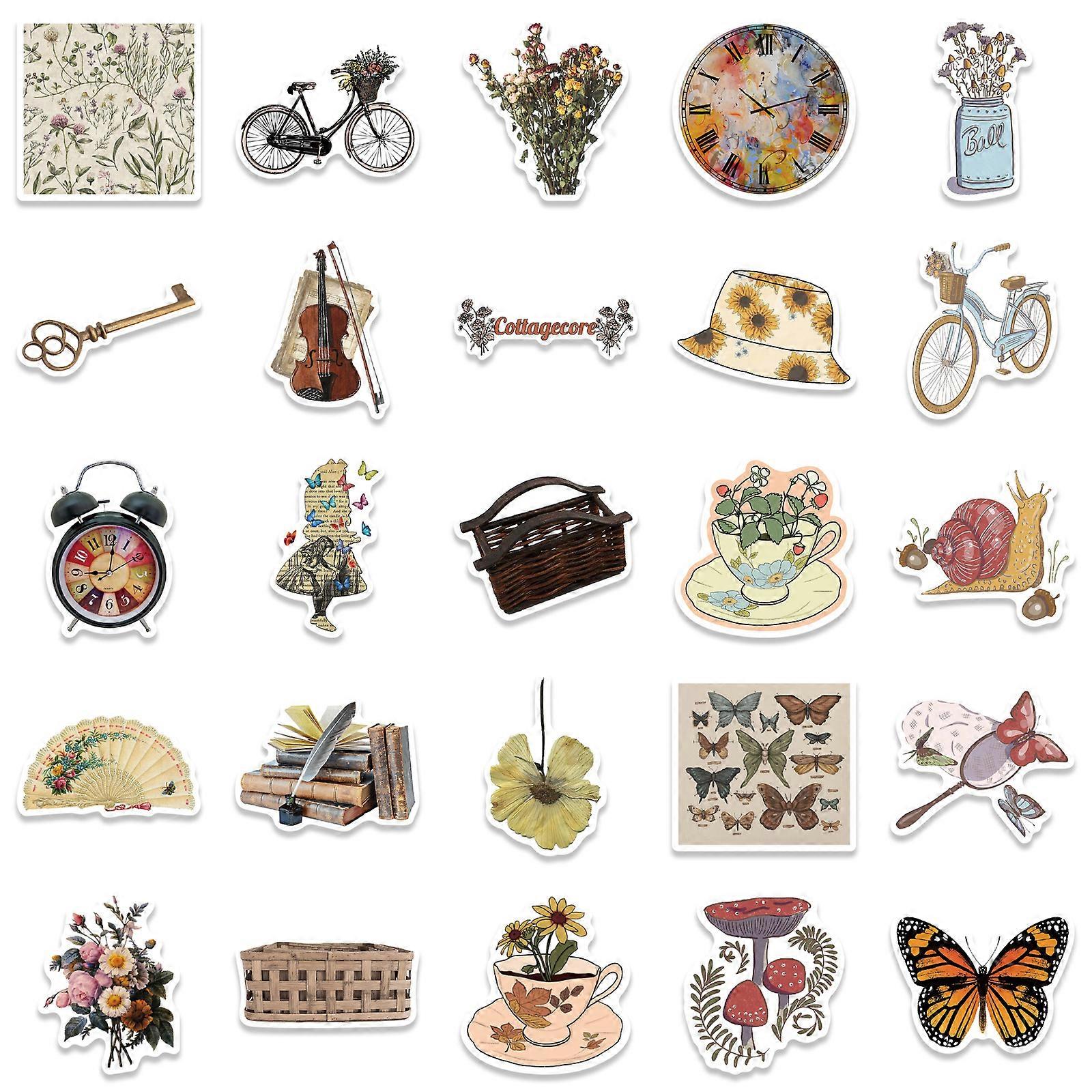 50Pcs Vintage Stickers for Water Bottles, Retro Vinyl Aesthetic Vsco ...