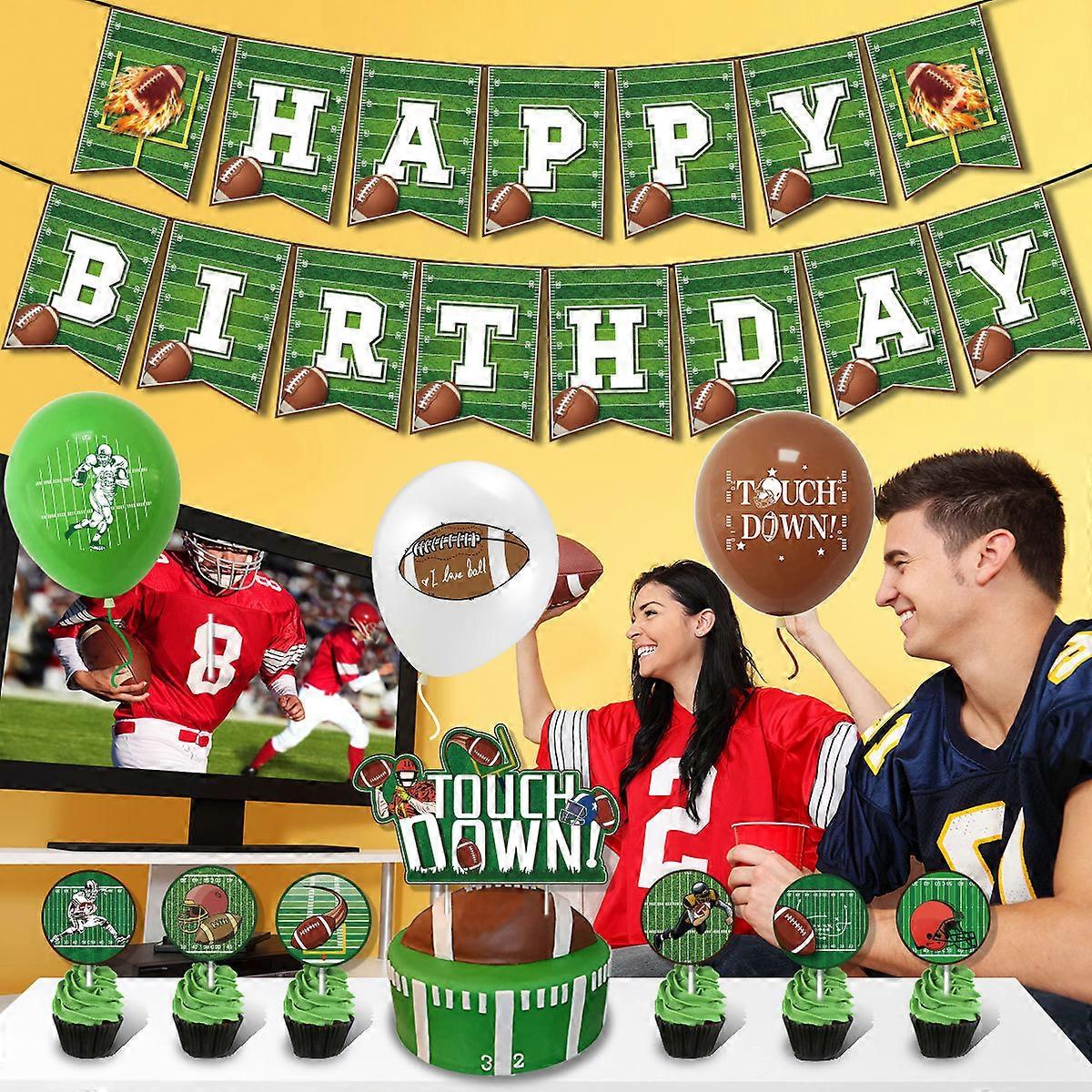 Rugby theme birthday party decoration American football flag cake card ...