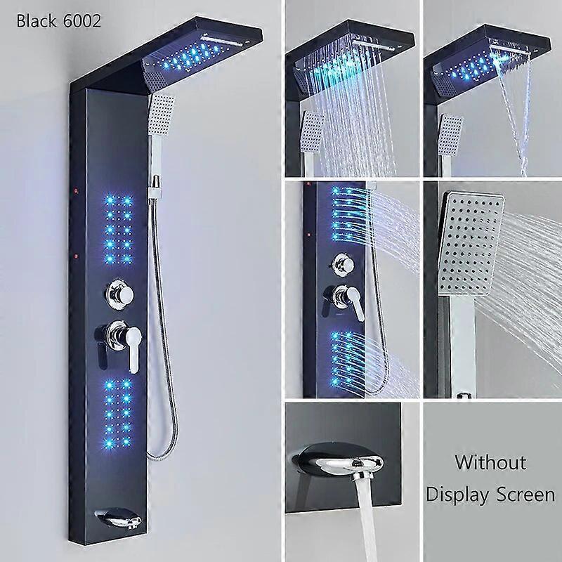 Black LED Rain/Waterfall Head Shower Panel Digital Screen Massage Jets ...
