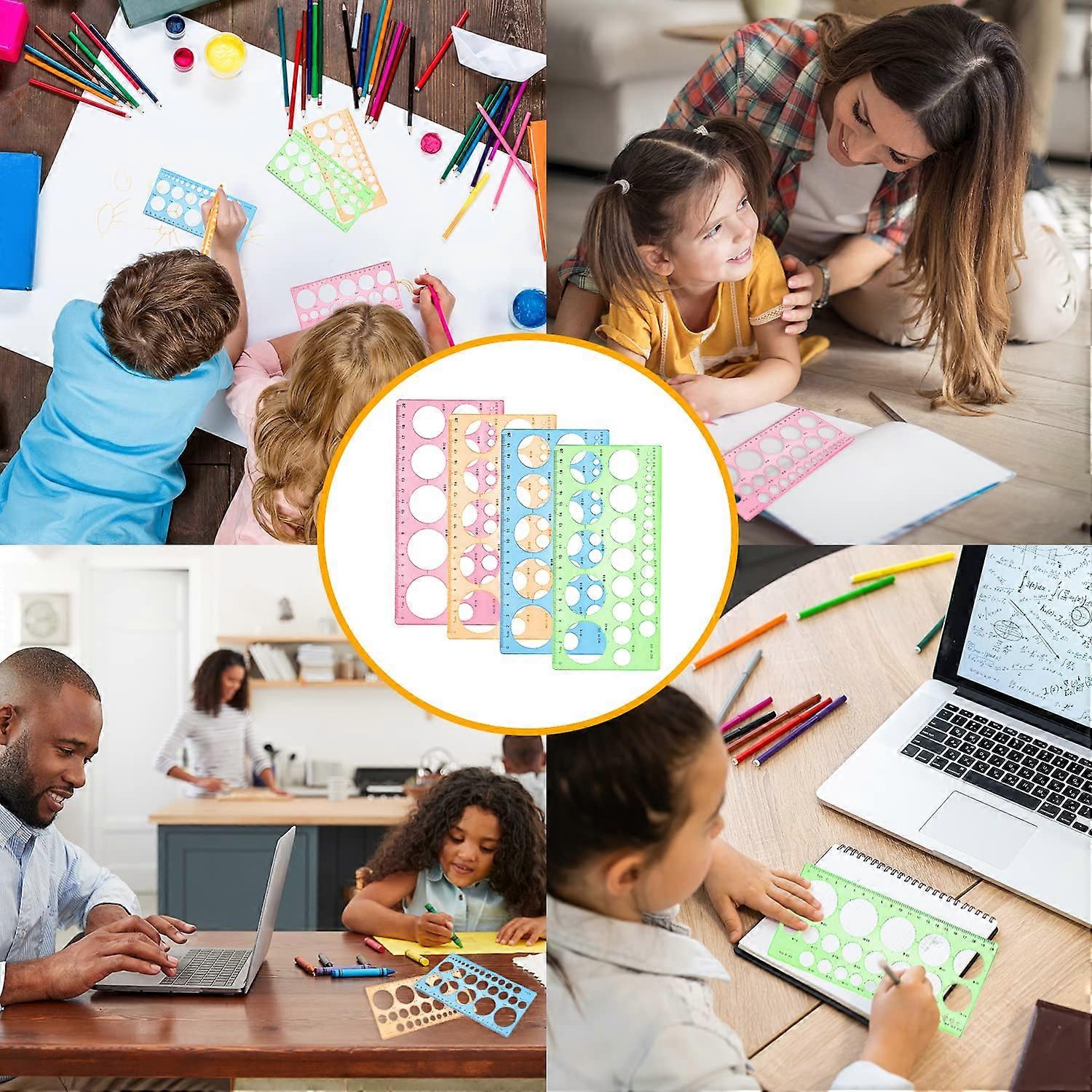 4 Pcs Circle Stencil Circle Stencil 4 Colors Plastic Template Drawing ...