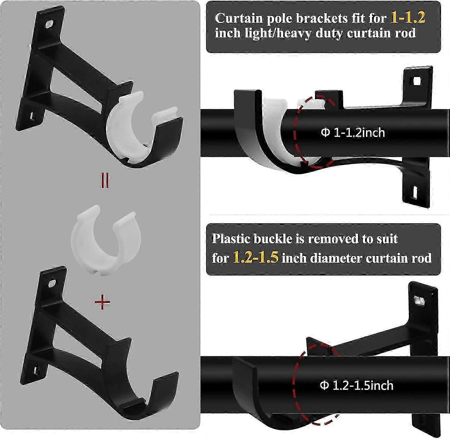 Pack Black Heavy Duty Curtain Rod Brackets Aluminum Alloy with Plastic ...