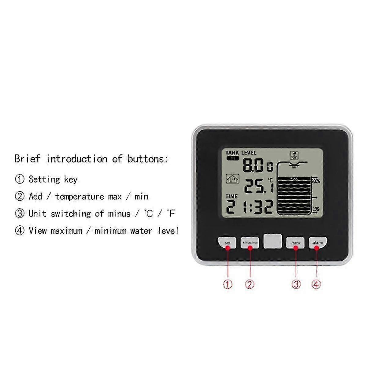 Ultrasonic Wireless Water Tank Liquid Level Meter with Temperature Sensor Level Monitor Time ...