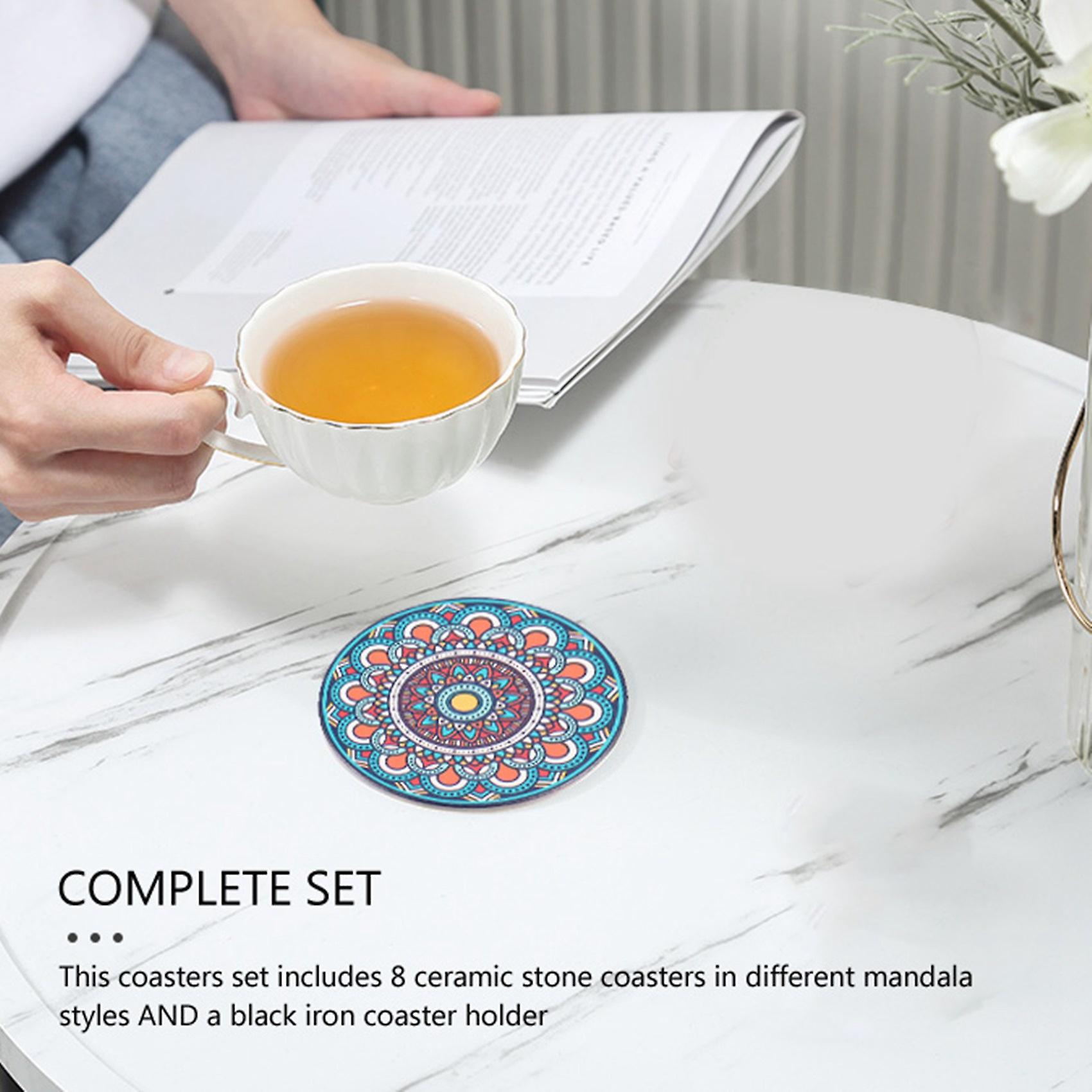 Coasters for Drinks, 8 Absorbent Stone Coasters for Wooden Table ...