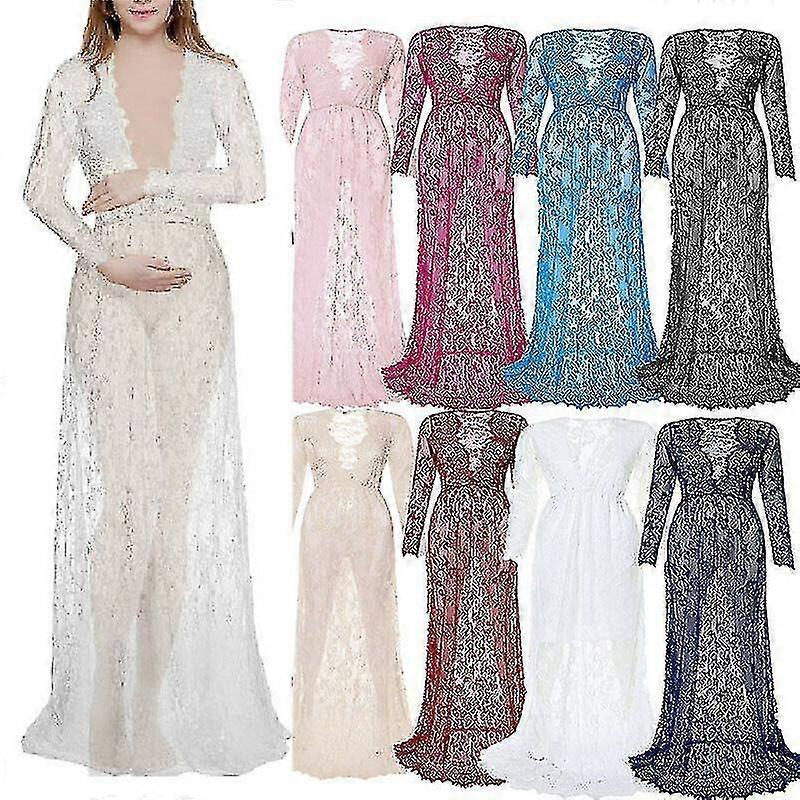 Pregnant Women Lace Sheer Maternity Photography Gown Photo Shoot Maxi ...