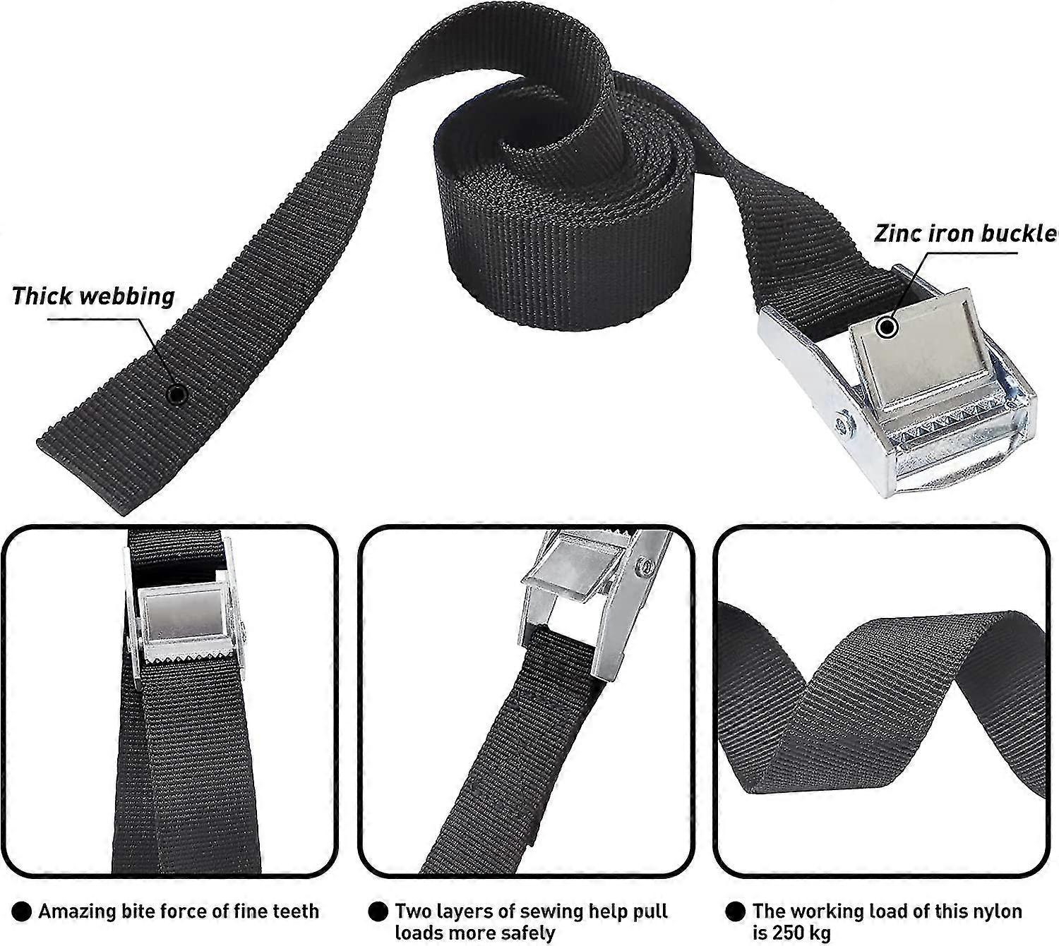 Lashing Straps, 1 Meter - 6 Pieces, Robust Black Straps with Clamp Lock ...