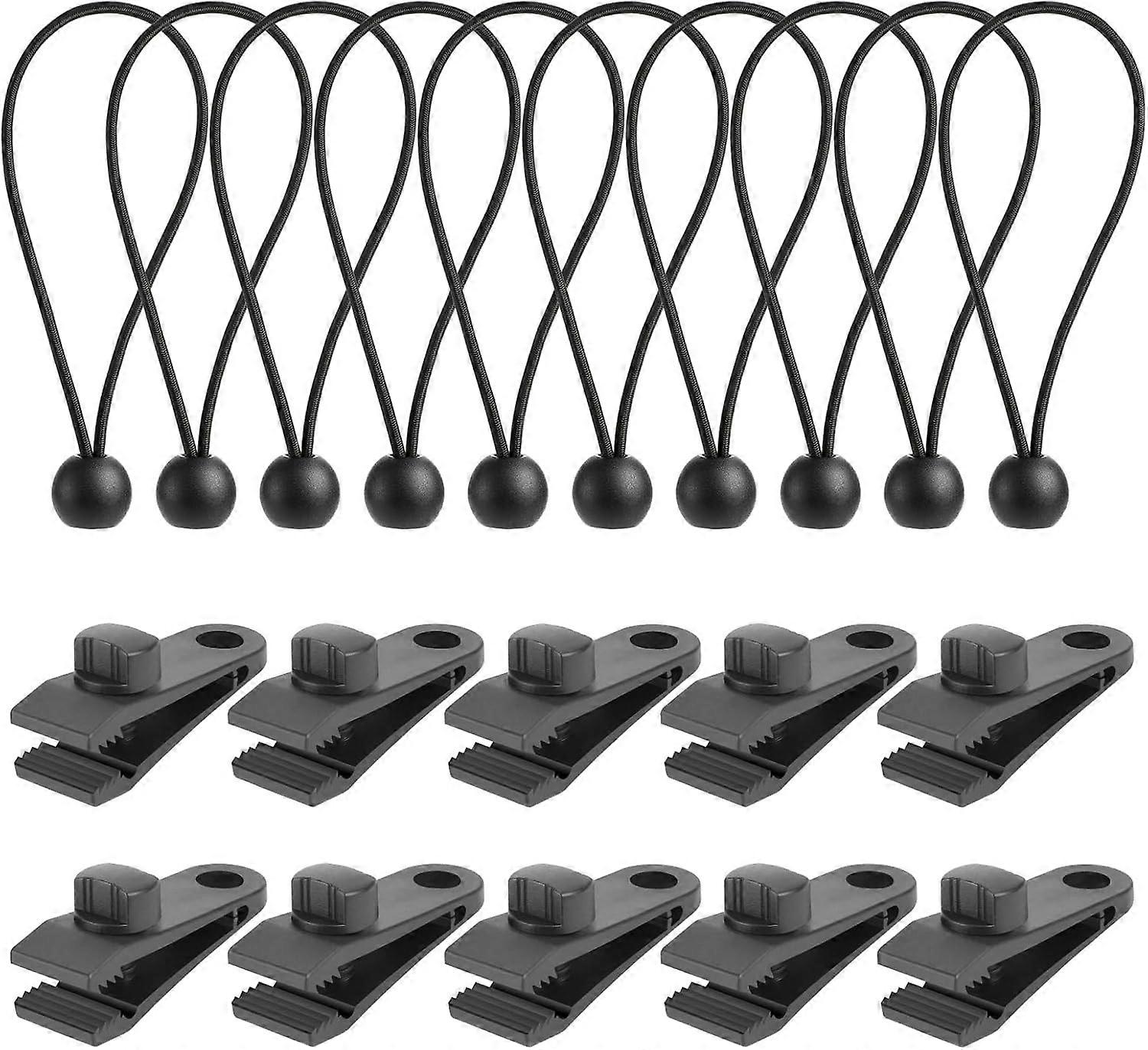10 Pack Heavy Duty Tarp Clips with 10 Ball Tarp Bungee Cords, Tent ...