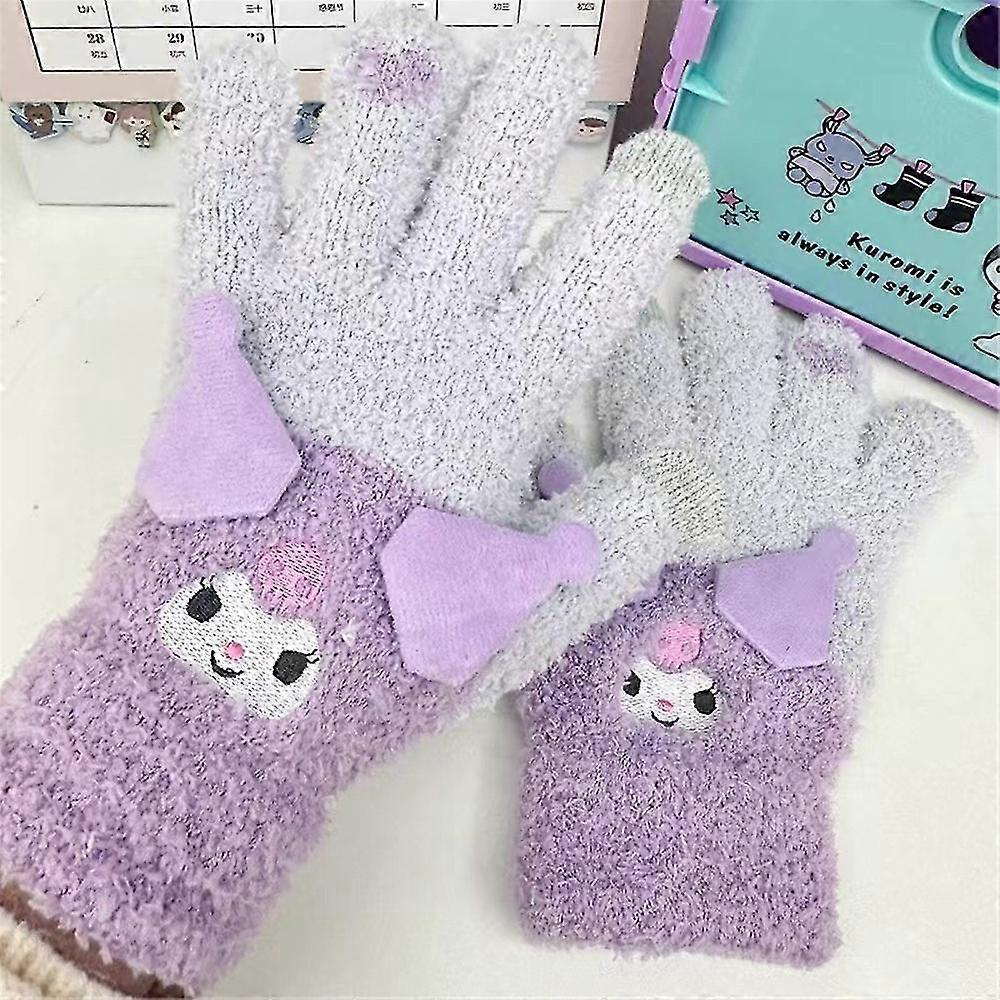 Kawaii Anime Cartoon Sanrio Melody Kuromi Cinnamoroll Winter Gloves ...