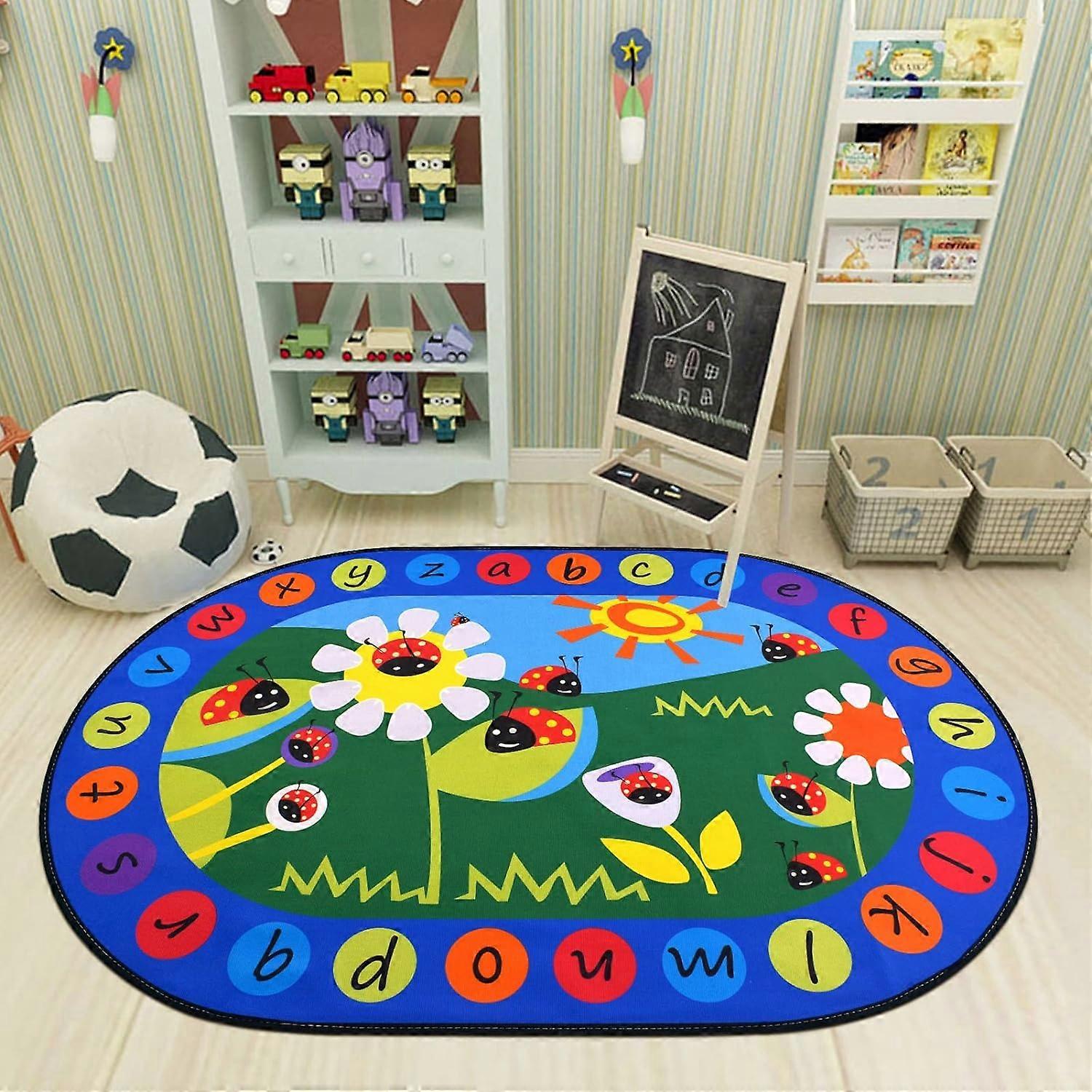 LadyBird Alphabet Educational Kids Rug on Blue Playroom Rug ABC Letters ...