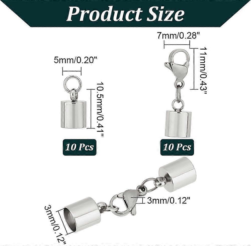 20 Pairs Stainless Steel Cord Ends Caps Connector with Jump Rings and ...