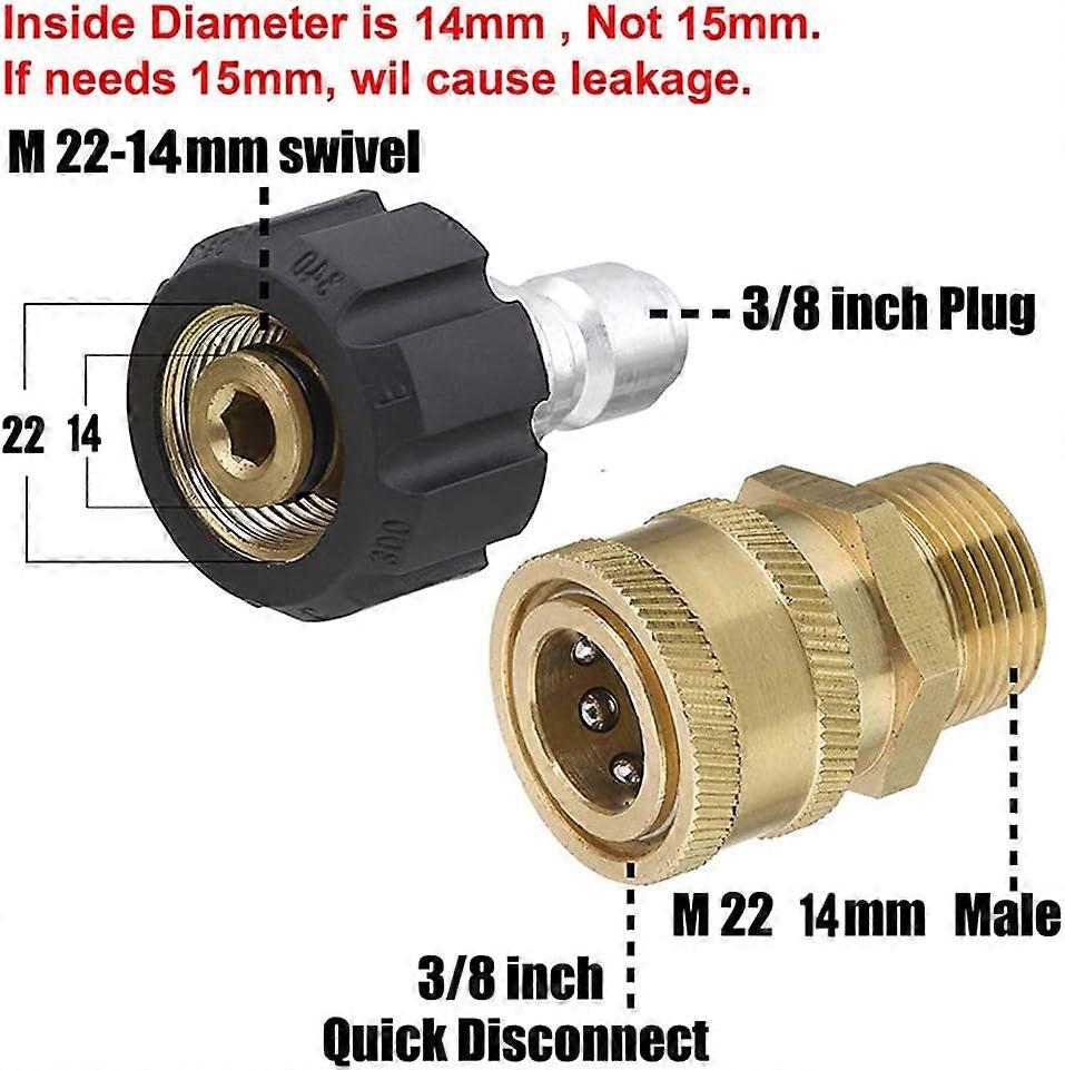 Pressure Washer Coupler Adapter, Quick Connect Fitting Kit, 3/8 to M22-14 Male Female Thread ...