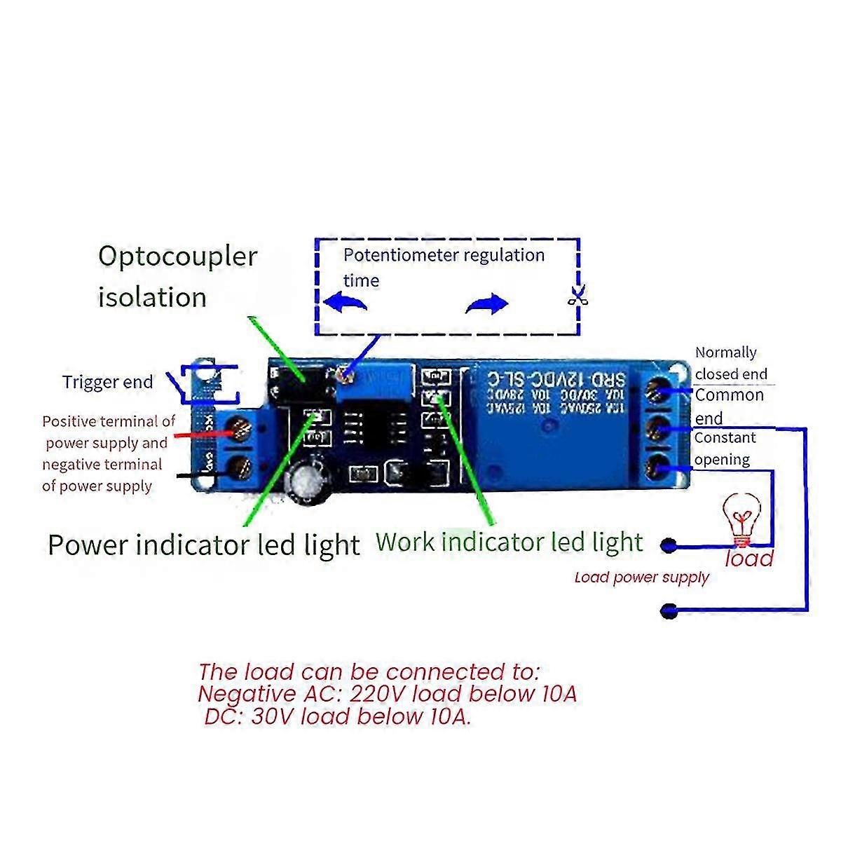 Dc 12v Timing Timer Delay 1-10s Time Adjustable Relay With Indicator ...