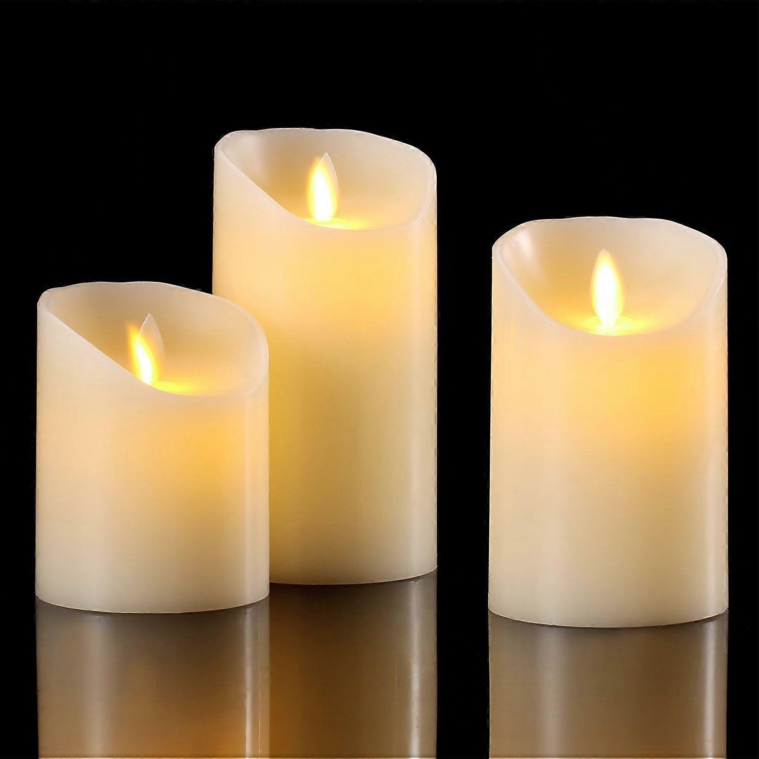 Set of 3 Flameless LED Electric Real Wax Candles with Remote Control ...