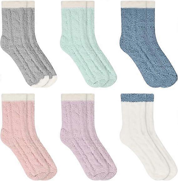 6 Pairs Fluffy Socks Women, Coral Fleece Floor Socks for Girls, Warm ...