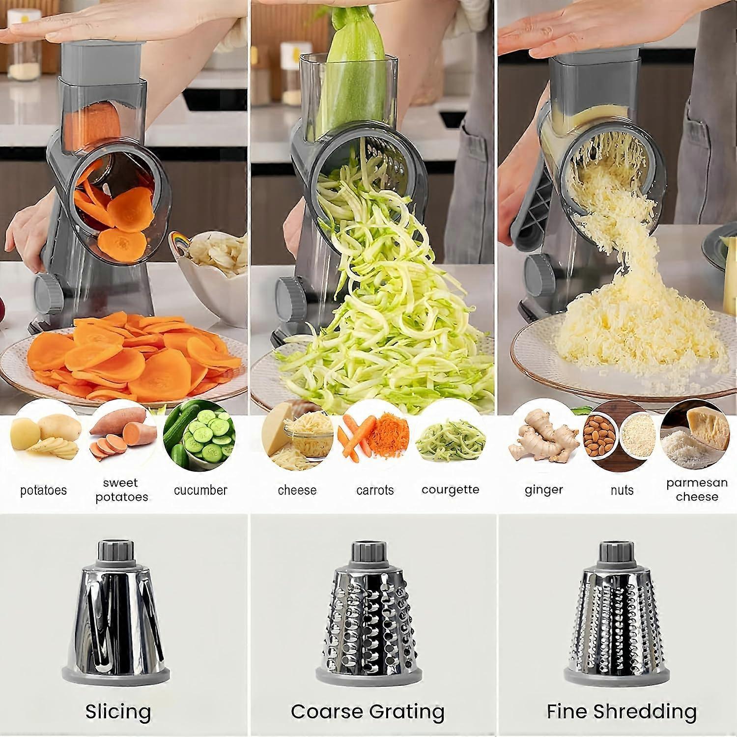 Rotary Grater with 3 Blades for Slicing, Coarse Grating, for Kitchen ...
