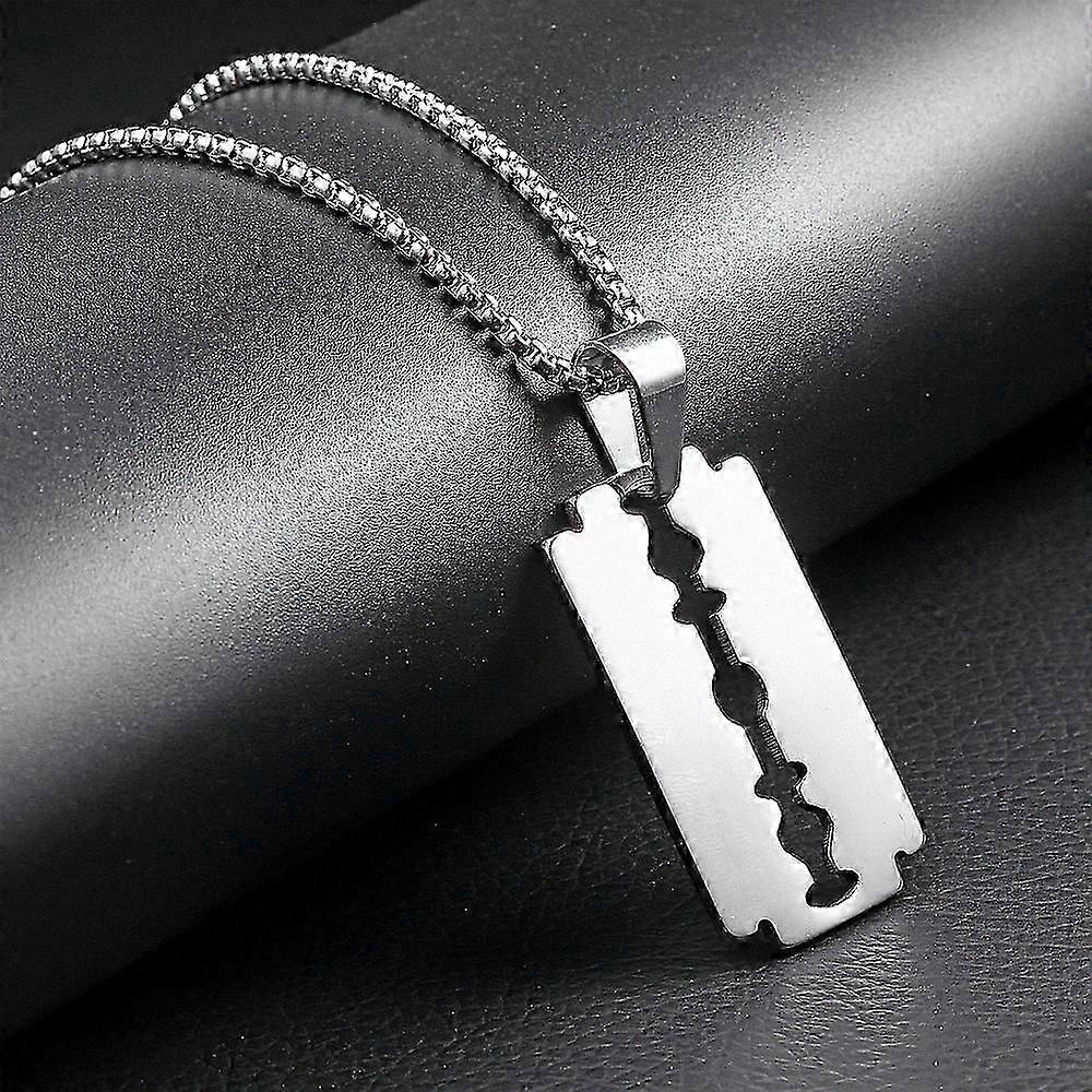 Mens Stainless Steel Razor Blade Model Dog Tag Pendant Hip Hop Necklace ...