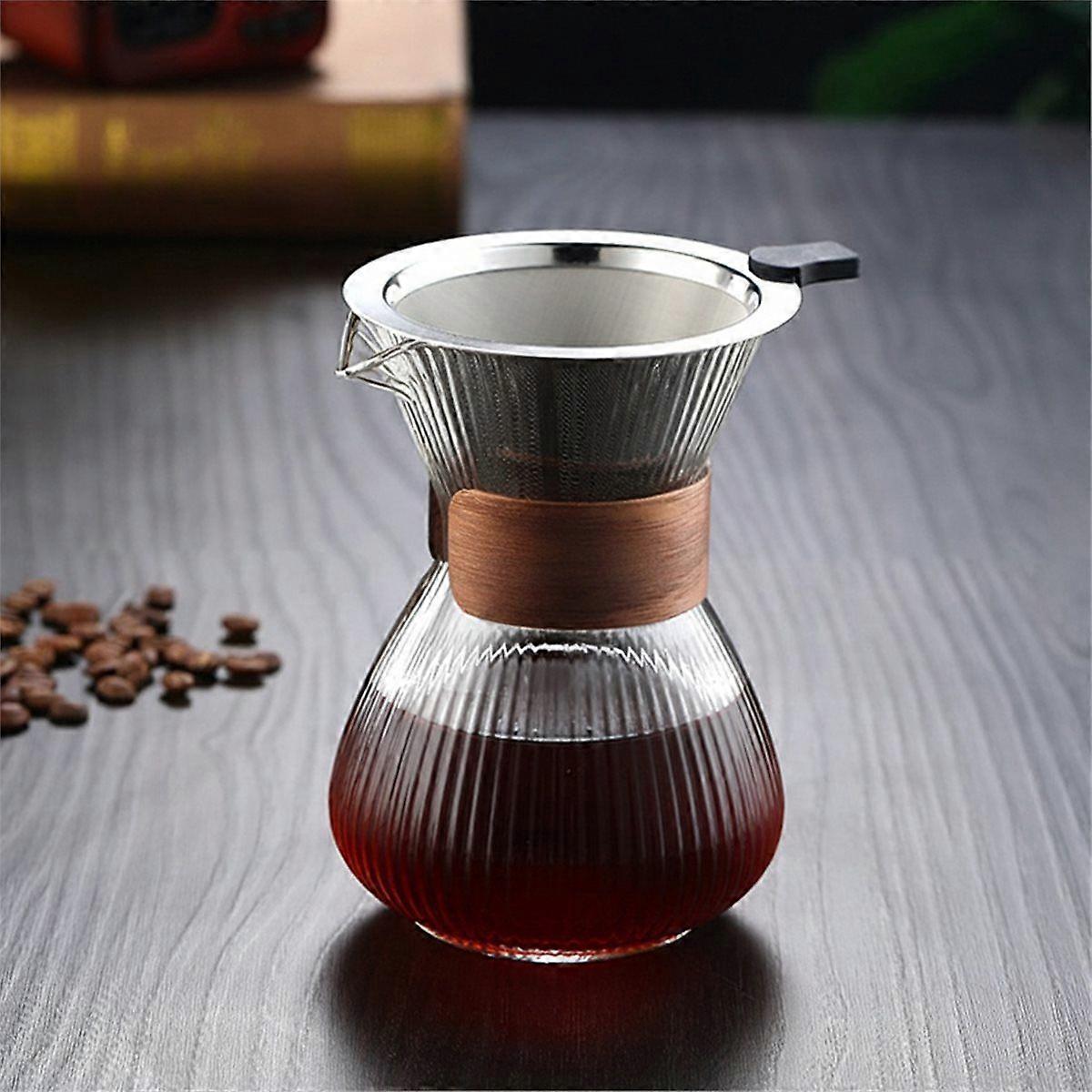 400ml Striped Glass Pot Pour-over Coffee Sharing Pot Simple Cold Drink ...