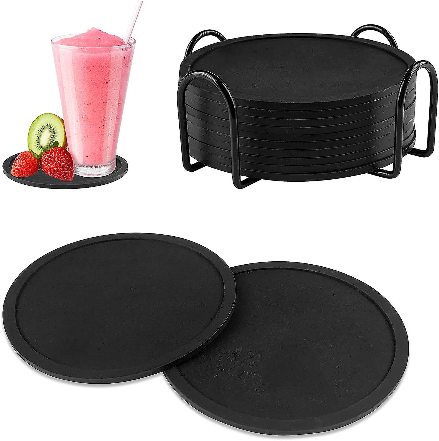 12 Pieces Silicone Coasters with Holder, Black Table Coaster with ...