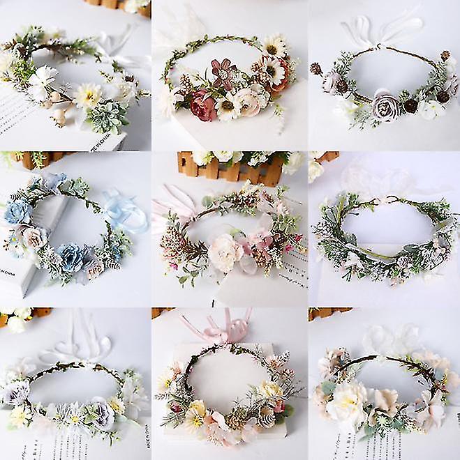 Bride Flower Hair Wreath With Tie Flower Crown Floral Wreath Headband ...
