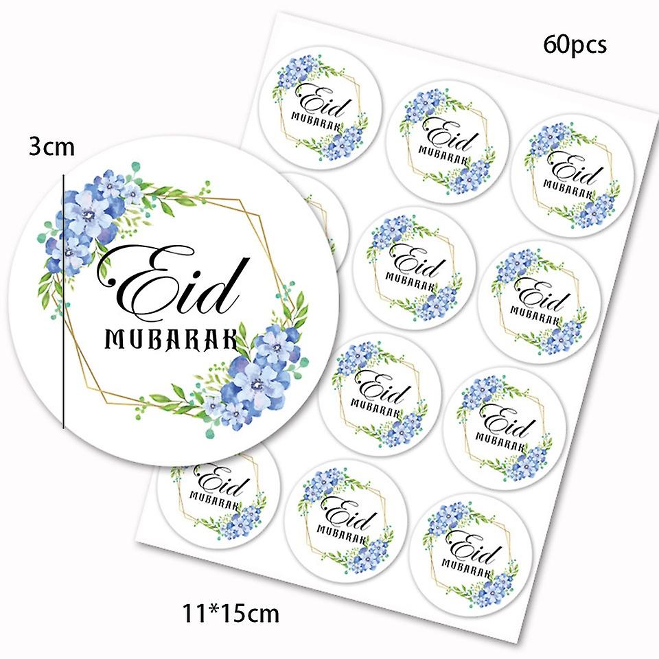 60pcs EID Mubarak Stickers Round Sticker Wreath Flower Type Stickers ...