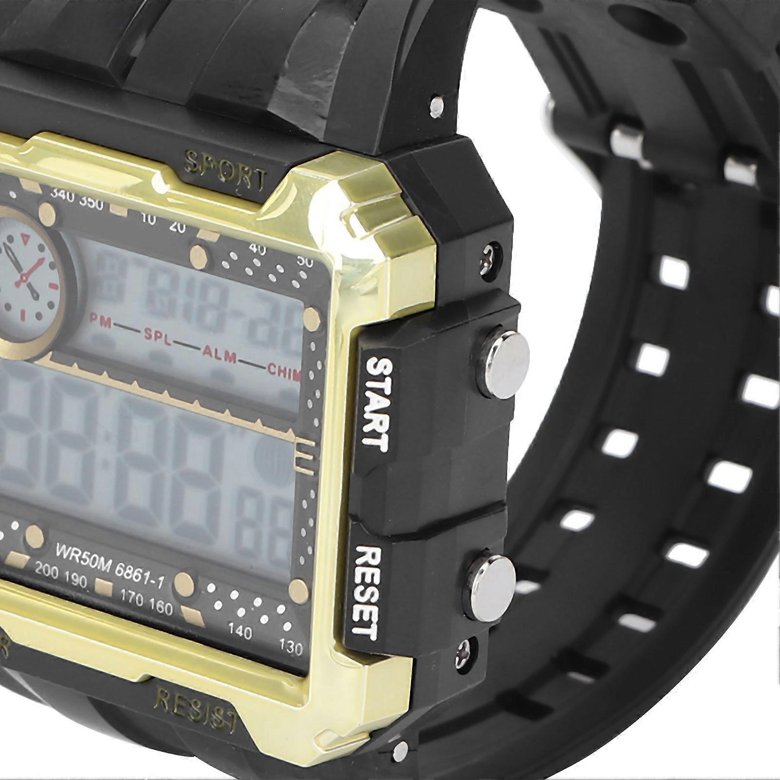 Men's Electronic Watch Night Light Waterproof Large Dial Dual Time ...