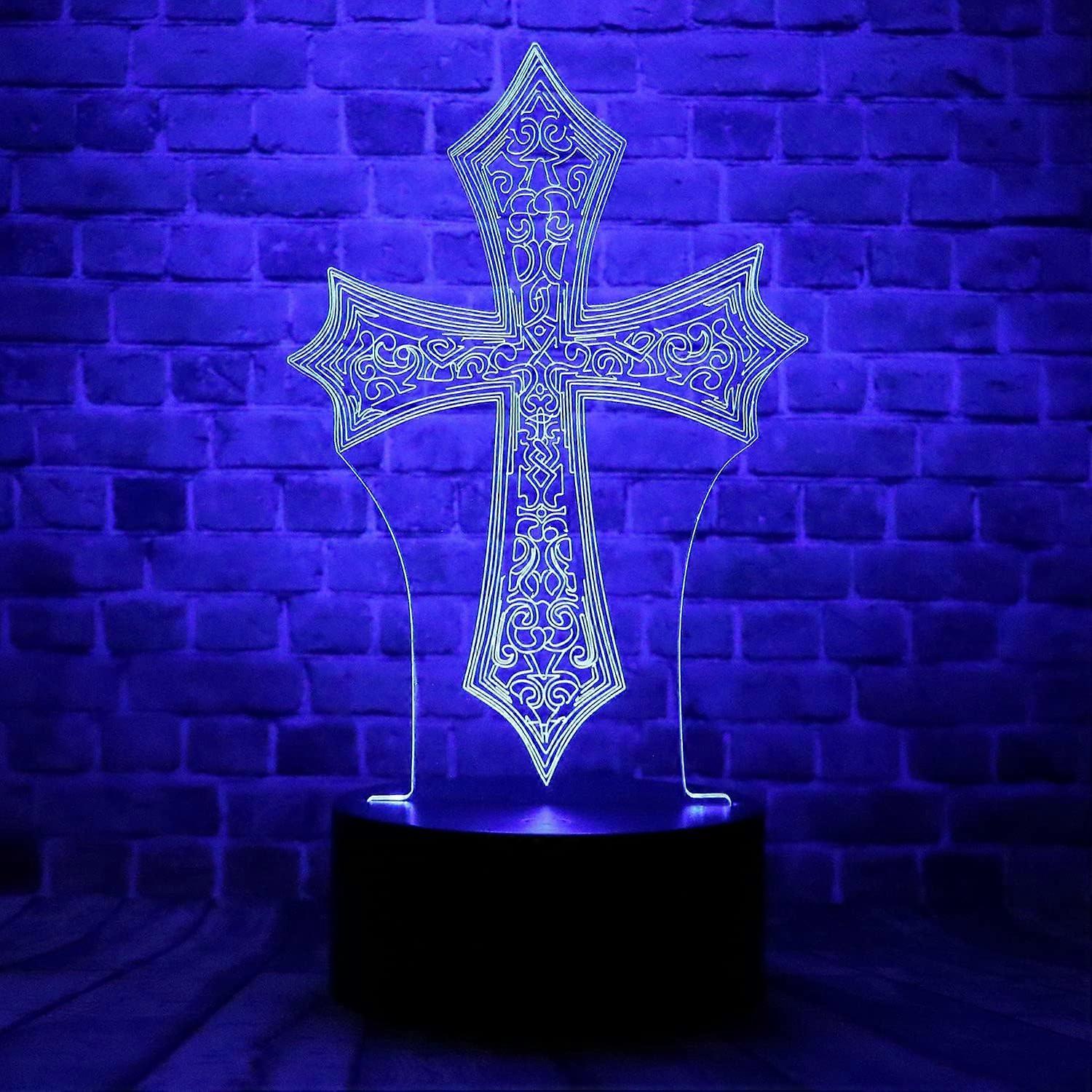 SBSG Christ Jesus Cross 3D Optical Illusion LED Bedroom Decor Sleep ...