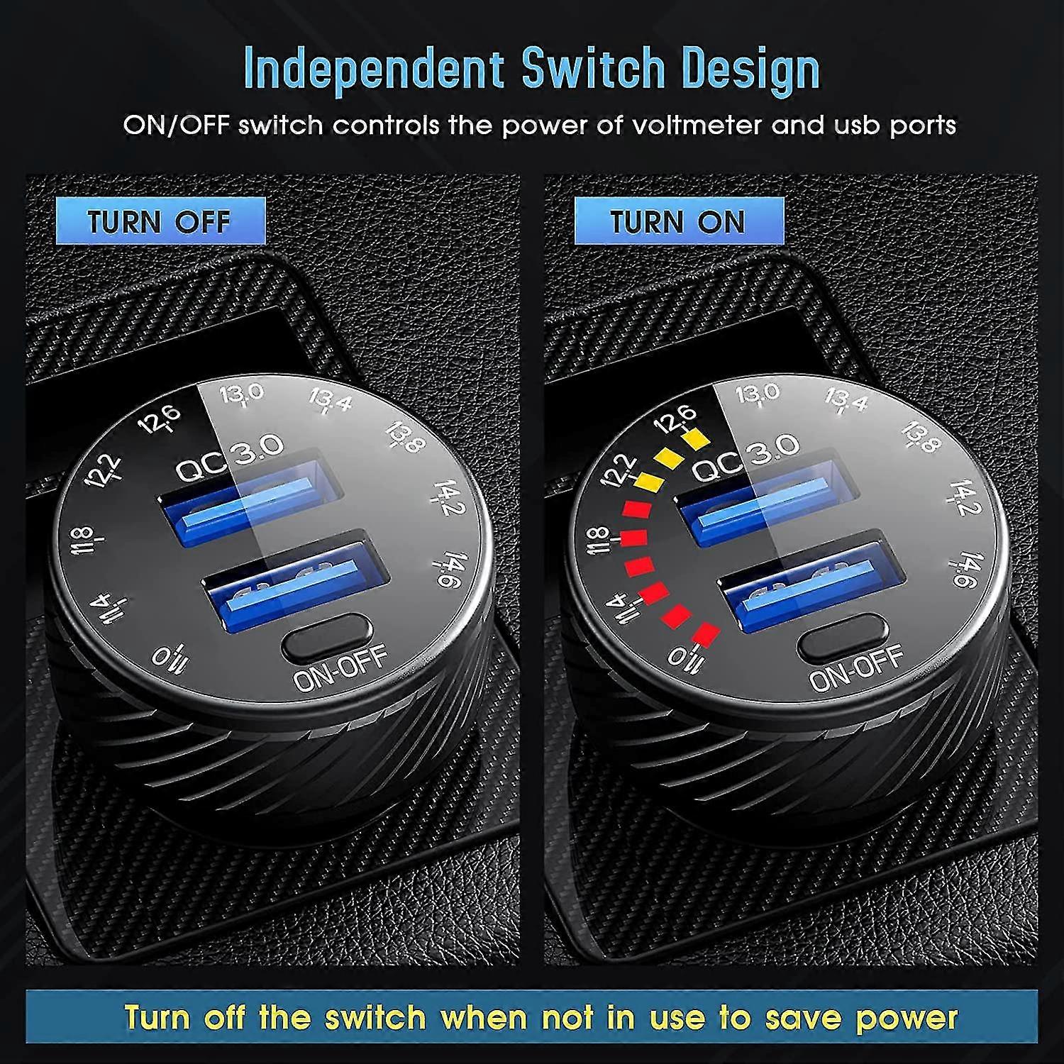 cigarette lighter usb adapter qc3.0 car charger with led light on/off ...