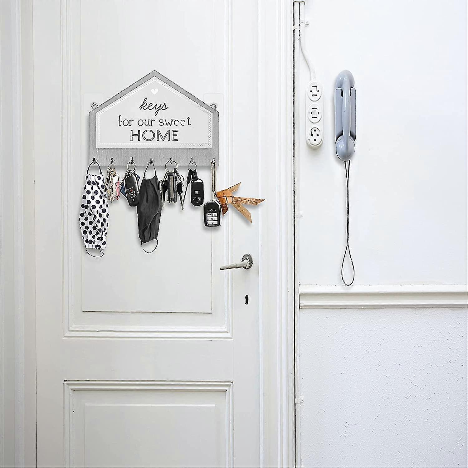 7-hook Wooden Wall Key Holder, Self-adhesive Or Puncher 2-way ...