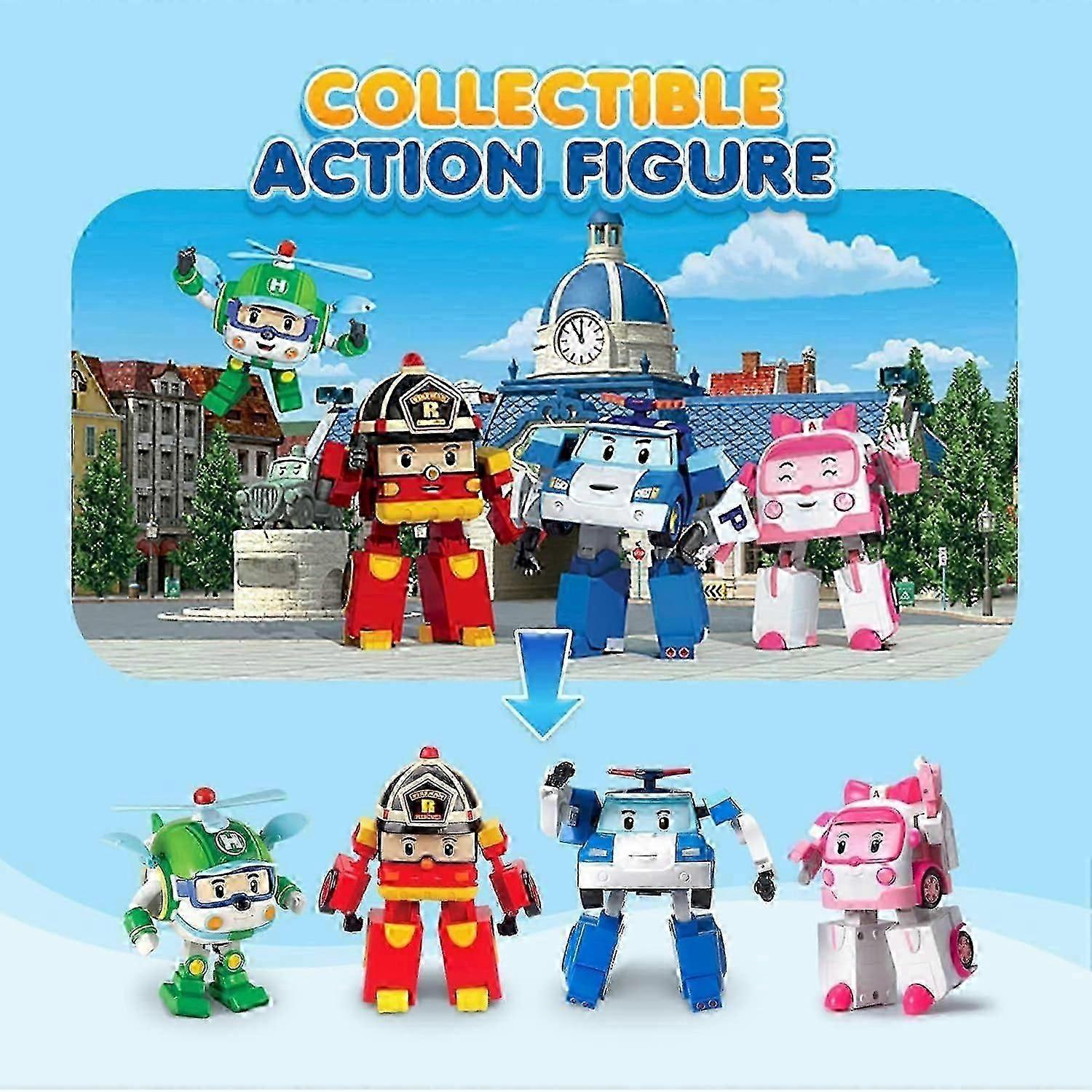 SBSG Robocar Poli 4 Pack Poli + Amber + Roy + Helly Transforming Robot ...