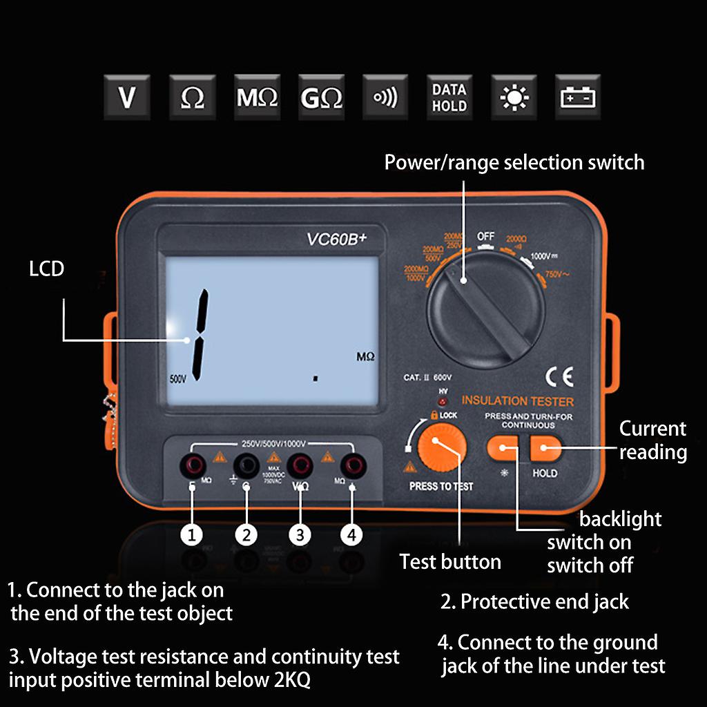 VC60B + Digital Isolationswiderstand Tester Megohm Meter 250V 500V ...
