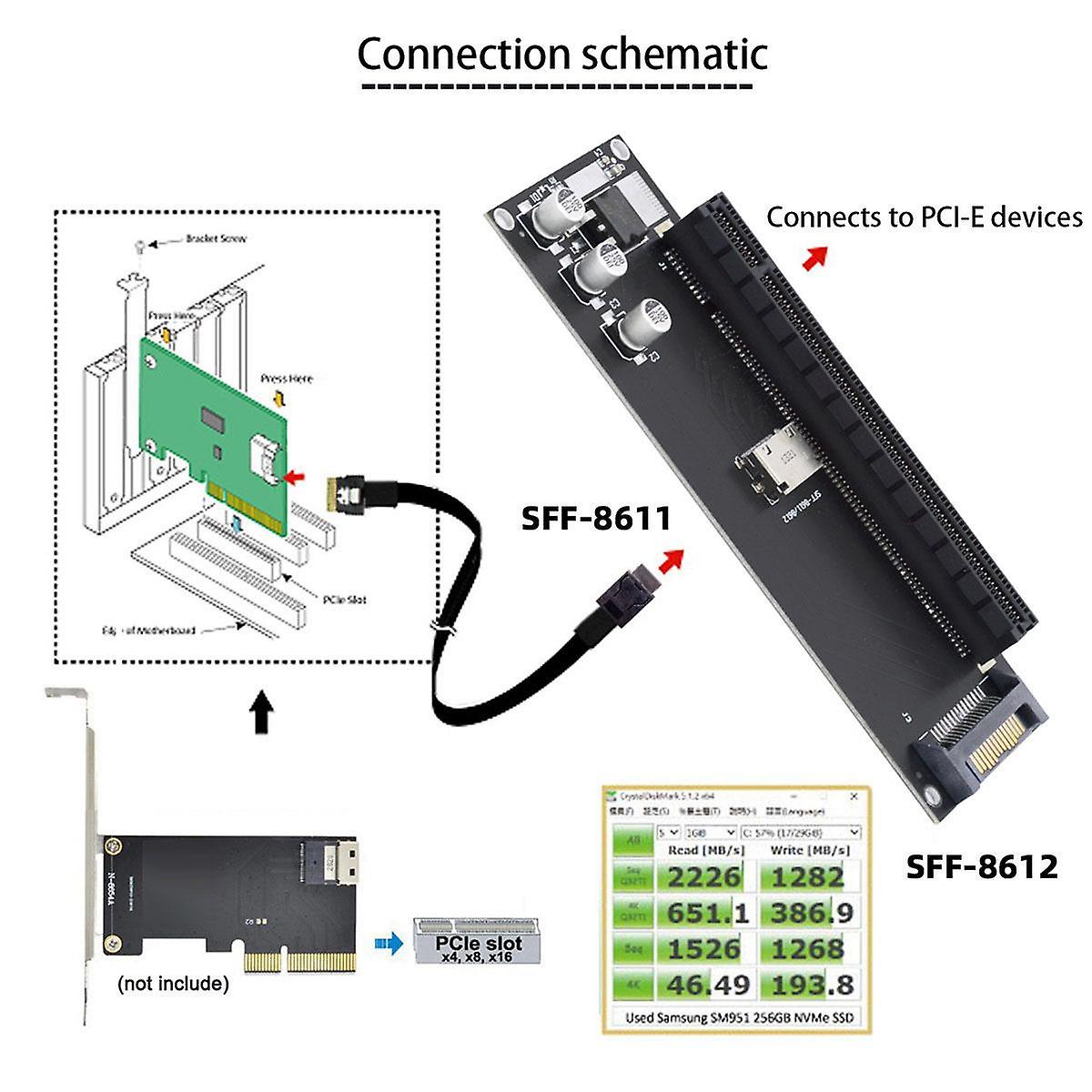 Moderkort SFF-8611 8612 NVMe M.2 SSD till PCIe 4.0 X16 Adapter ...