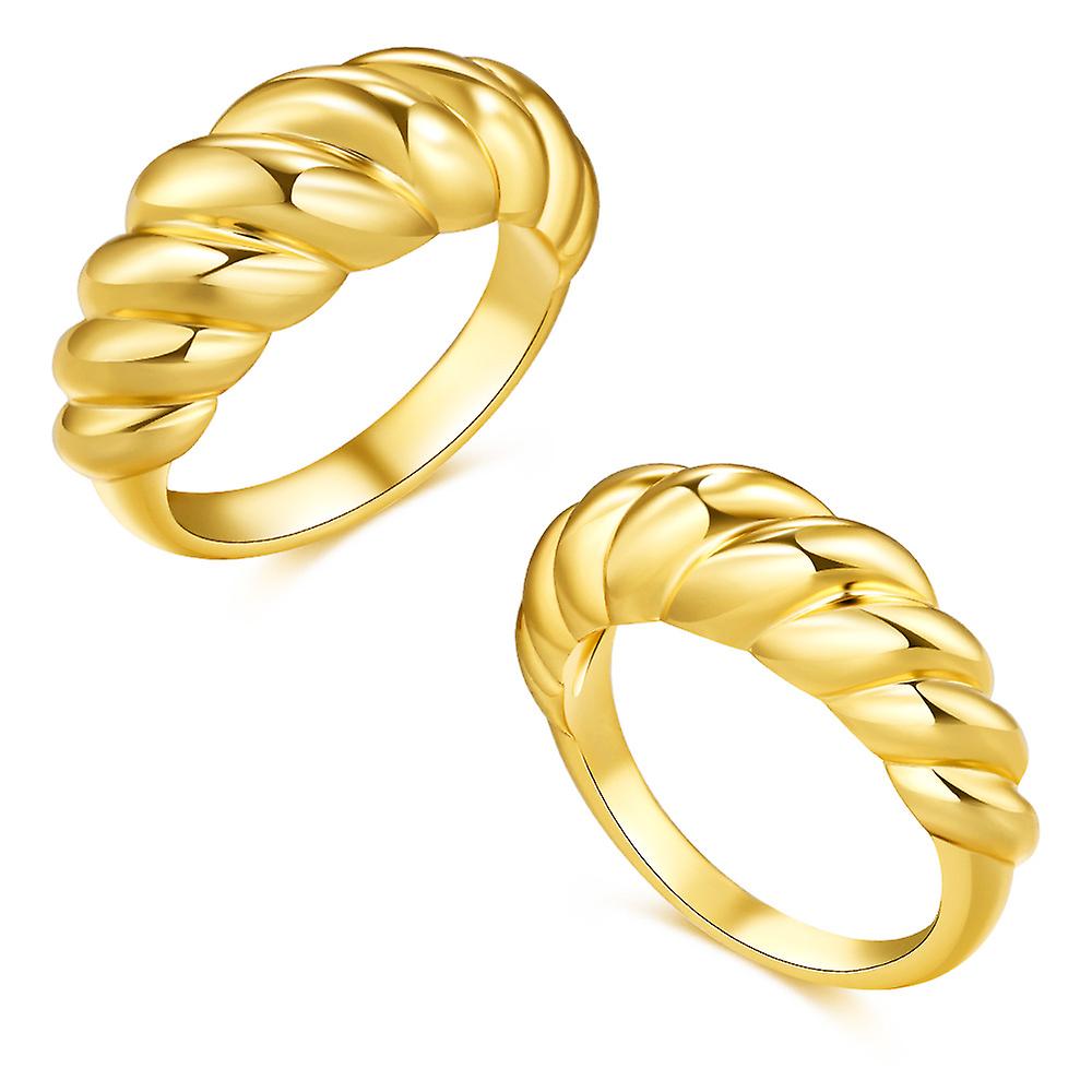 14K Gold Plated Croissant Dome Ring Twisted Braided Gold Plated Ring | Chunky Signet Ring ...