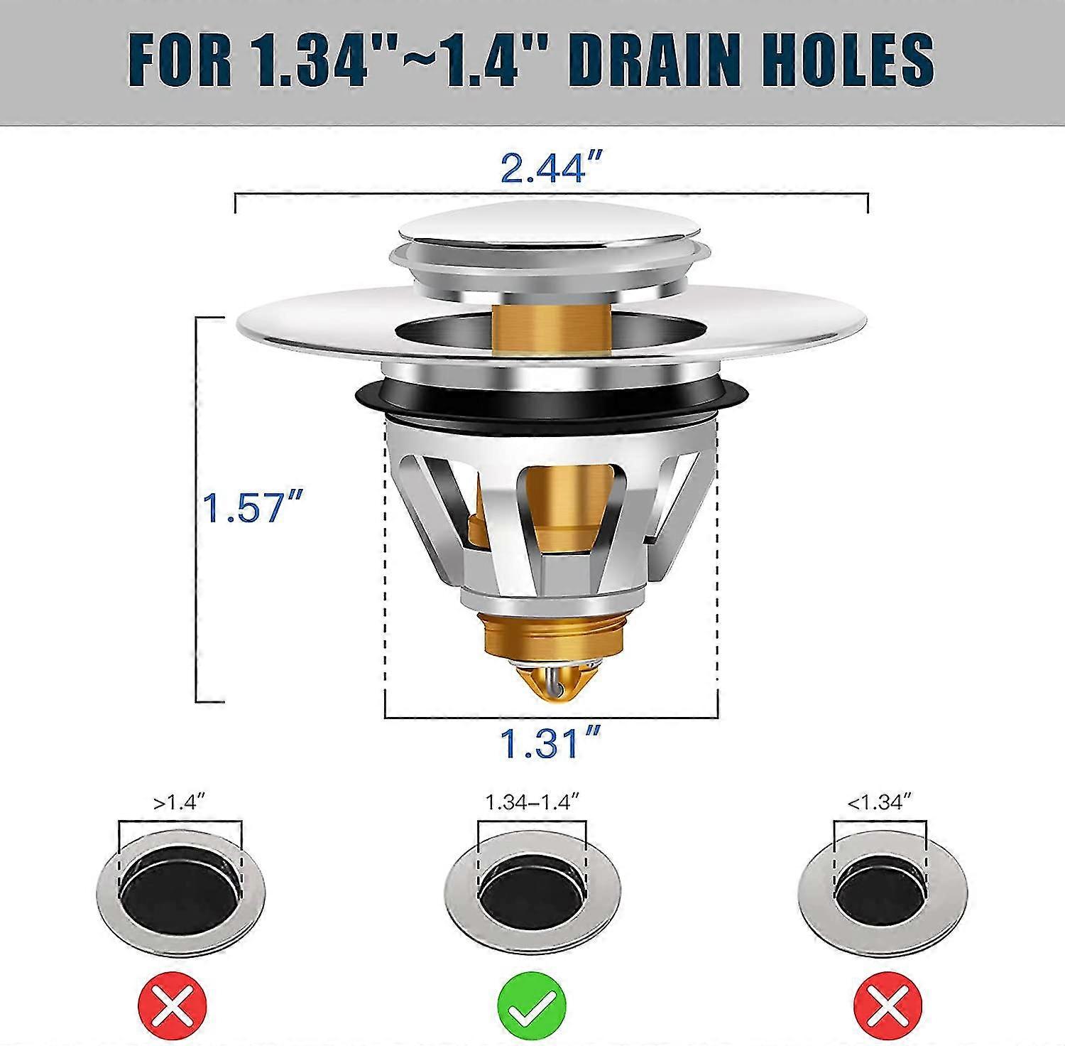 Upgraded Stainless Steel Bathroom Sink Stopper Core Push Type, Bathtub ...