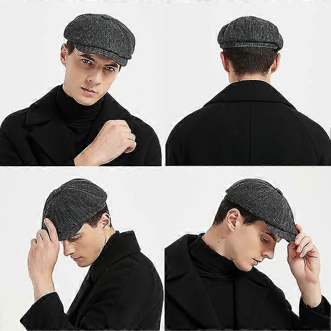 SZTXJ Newsboy Style Flat Cap Peaked Cap Mens Womens Black Panel Peaky ...