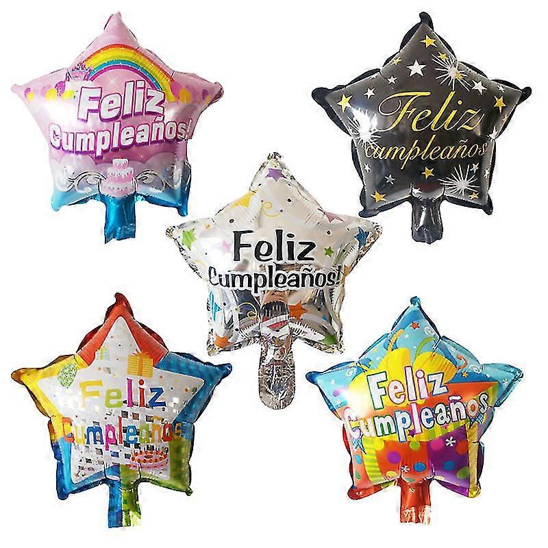 10 Inch Spanish Happy Birthday Balloons Star Round Foil Ballon Feliz ...