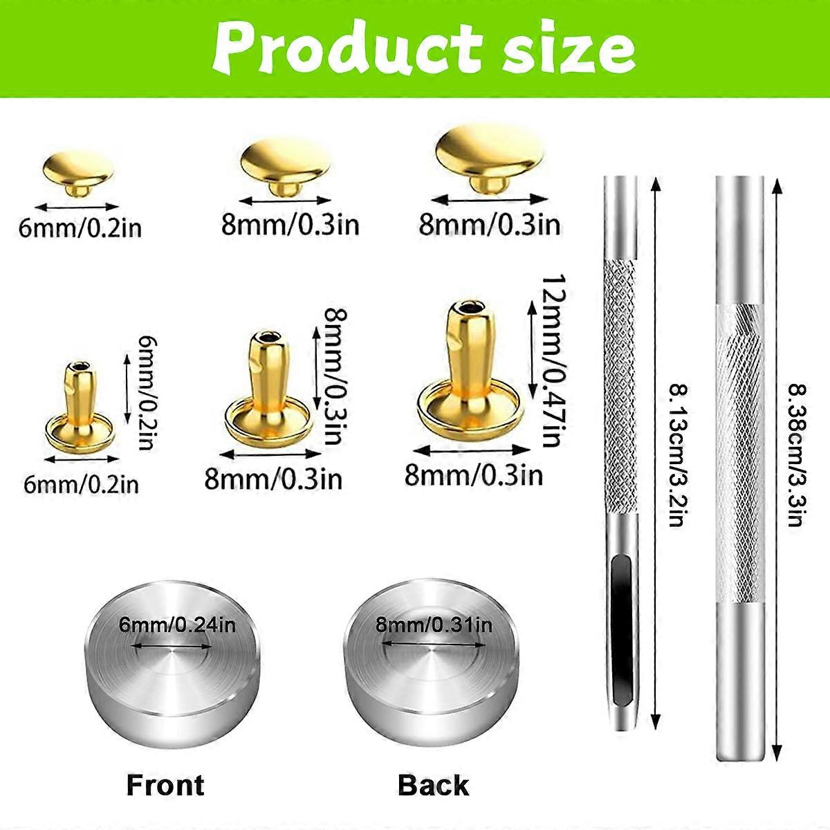 300 Sets Leather Rivet Set 4 Colors Double Cap Rivets For Leather 3 ...