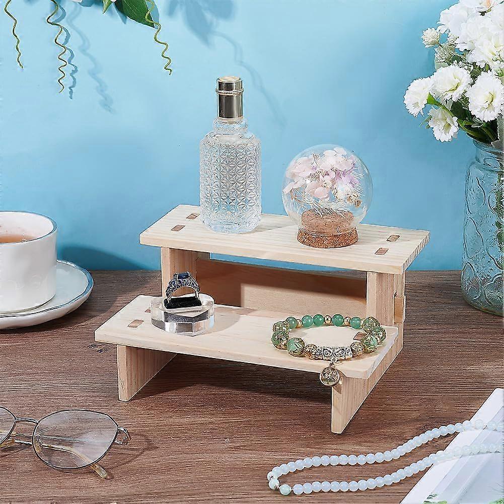 2-Tier Wooden Display Riser Shelf Tabletop Small Food Stand Wooden ...
