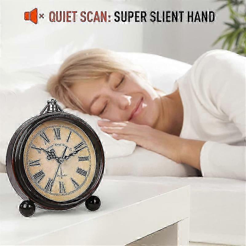 Vintage Hangable Battery Alarm Clock Metal Night Light Super Silent Table Desk Quartz Clock Time ...